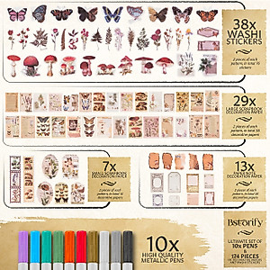 174 PCS Scrapbook Supplies for Junk Journal, Travelers Notebook, Cards Making, Mixed Media Art, 10 Pens and Accessories