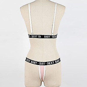 Lace Bodysuit for Women, Plus Size Lingerie Women Sexy Naughty Bodysuit Lengerie Stockings Ladies Letter Print Lingerie Underpants G-String Set Underwear Clothing Outfits Harness (XL, Pink)