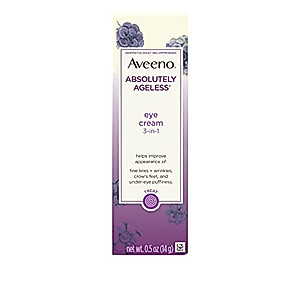 Aveeno Absolutely Ageless 3-in-1 Anti-Wrinkle Eye Cream for Fine Lines & Wrinkles, Crows Feet, & Under-Eye Puffiness, Antioxidant Blackberry Complex, Hypoallergenic, Non-Greasy, 0.5 oz