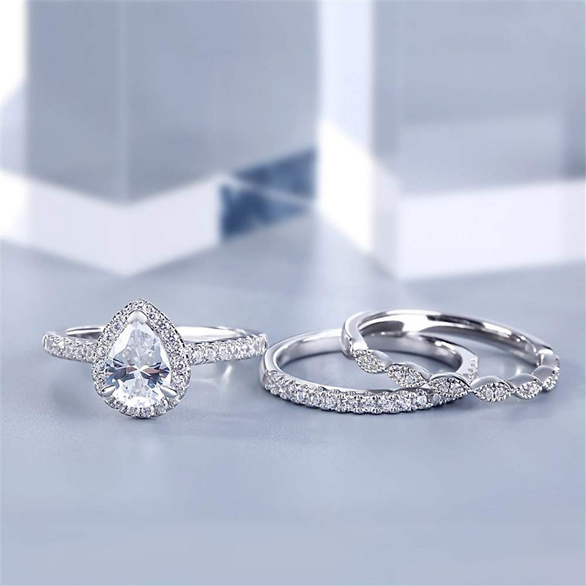 Jeulia Halo Pear Cut Ring Set CZ Heart Shape Engagement Ring for Women Sterling Silver White Diamond Bridal Set Promise Anniversary Rings with Jewelry Gift Box (7)