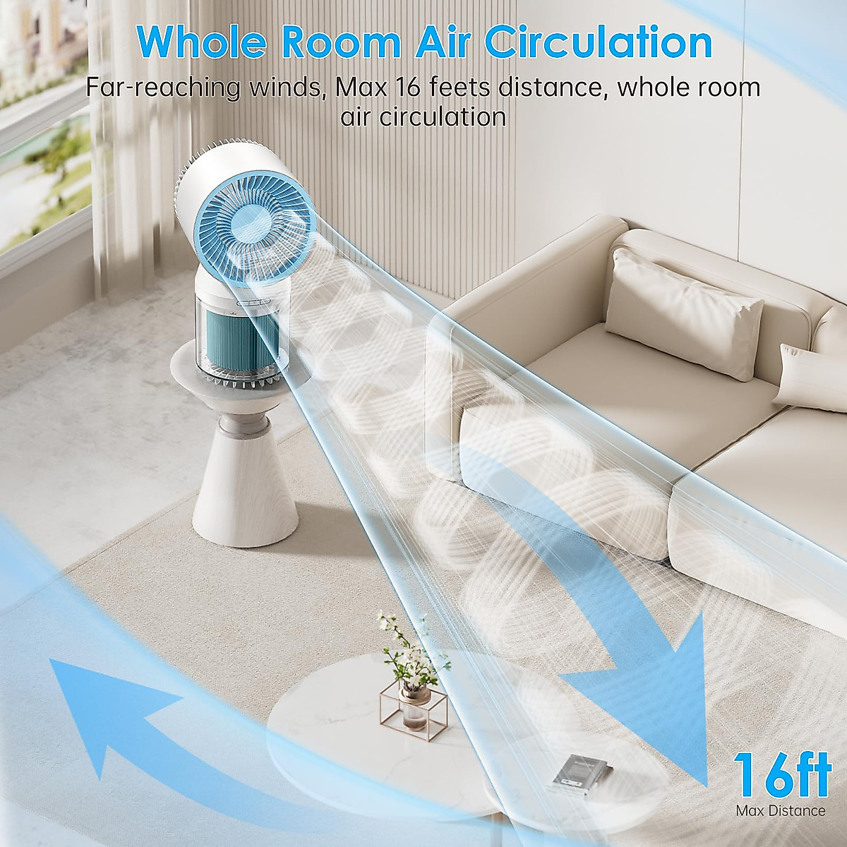 KONSIDEN Desk Fan with Air Freshening, 13 inch Quiet Table Fan, Whole Room Air Circulator Fan, Rechargeable Desk Fan, Cooling & Air Freshening, Ideal for Bedroom, Office, Livingroom