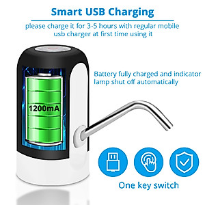 MJIYA 5 Gallon Water Dispenser, Universal Water Bottle Pump, Automatic Water Jug Dispenser with Switch and USB, for Camping, Kitchen, Workshop, Garage (Black)