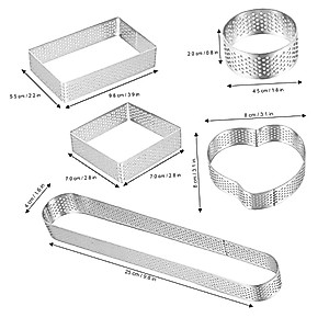 BESTOYARD 5 Pcs pastry mold Rings square cake ring tart baking pan perforated molds round tart ring fruitcakes Pastry Ring dessert molds corn cake perforation 304 stainless steel to rotate