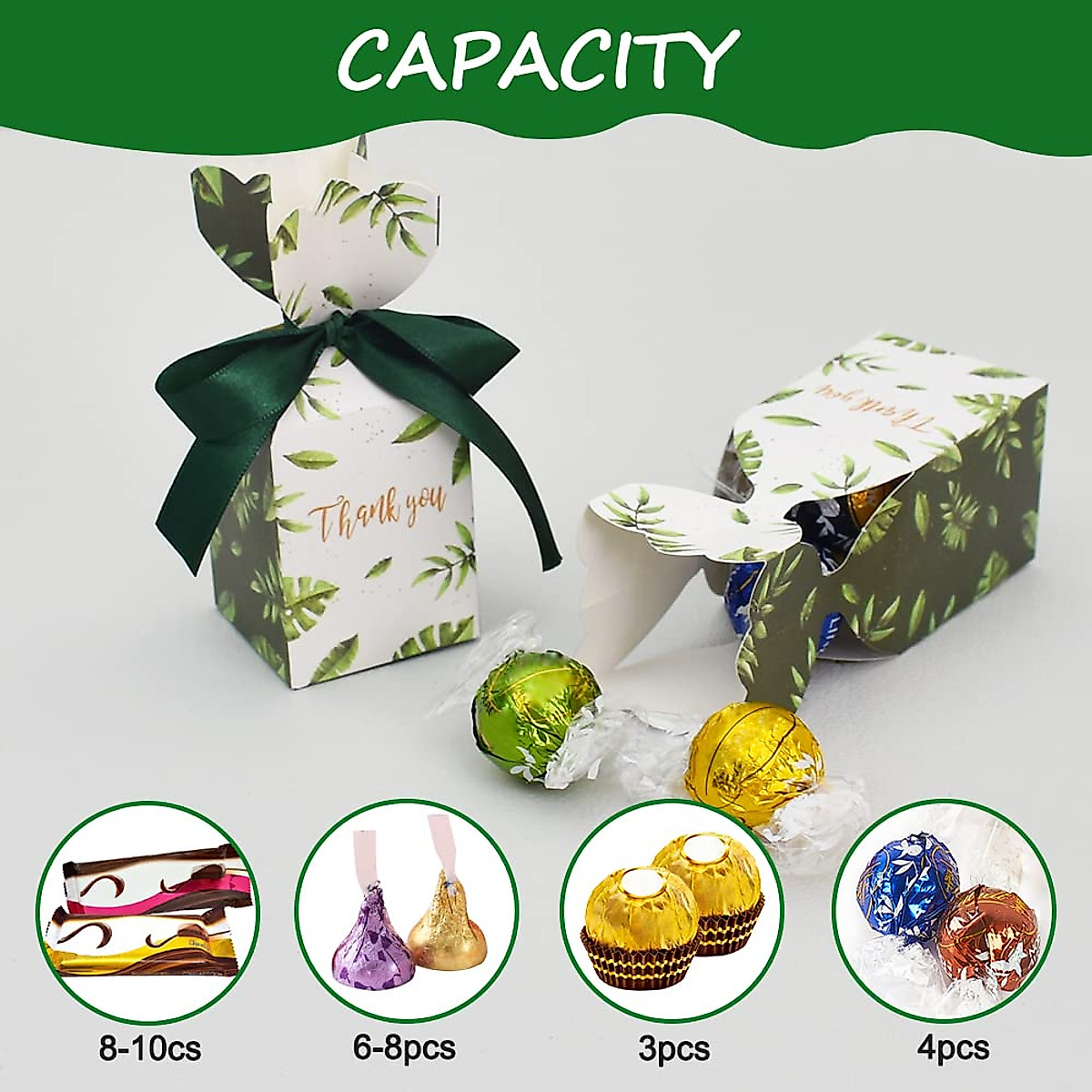 BEISHIDA Christmas Candy Boxes Party Favor Boxes Baby Shower Favors Small Wedding Favor Boxes Cookie Box with Ribbon for Birthday Party (Green,2 X 2.5 X 4.7 inch, 30 pcs）
