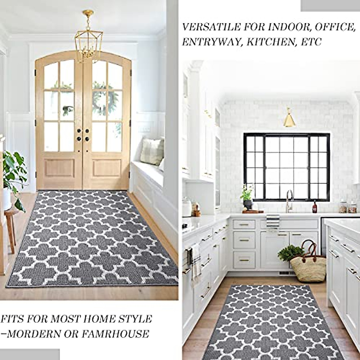 Indoor Doormat 36"x 59", Absorbent Front Back Door Mat Floor Mats, Rubber Backing Non Slip Door Mats Inside Entrance Door Runner Rug Mud Dirt Trapper, Machine Washable Low Profile-Grey Lantern