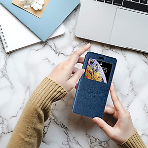 Shantime for Lenovo ThinkPhone 5G Case, Wood Grain Leather Case with Card Holder and Window, Magnetic Flip Cover for Lenovo ThinkPhone 5G (6.6”) Blue