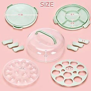 Ohuhu Cheesecake Container, Cake Pie Carrier BPA-Free up to 10'' Cake - Cupcake Containers with Lid and 2 Handles 4-in-1 Multipurpose Cake Keeper Holder Platter for Pie Devil Eggs Mothers Day Gifts