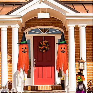 CROOT Halloween Decorations,2 Pack Orange Pumpkins Wizard Hat Outdoor Halloween Decorations, Halloween Orange Ornaments Party Decor for Fall Home Garden Tree Porch Lawn Window