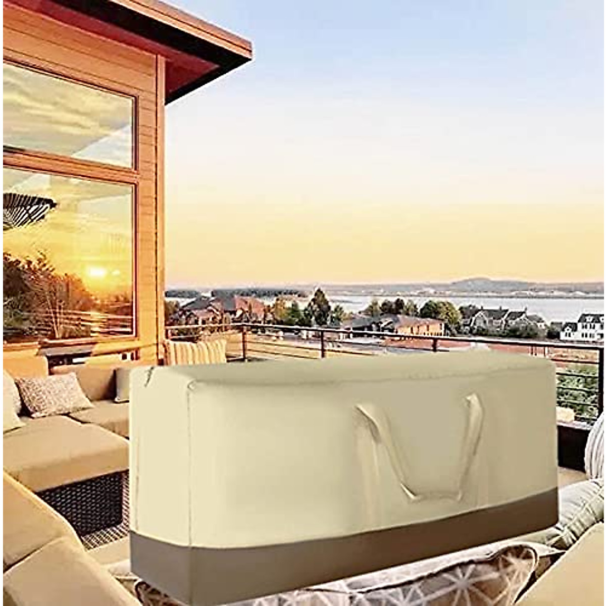 skyfiree 2 Pack Patio Cushion Storage Bag Waterproof Extra Large Outdoor Cushion Storage Bag with Handles, 60" Lx20 Wx28 H, Beige&Coffee