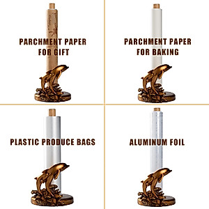 Dolphins Paper Towel Holder Countertop, Standing Paper Towel Holder for Kitchen Farmhouse Decor, with Weighted Resin Base Sturdy (Bronze)