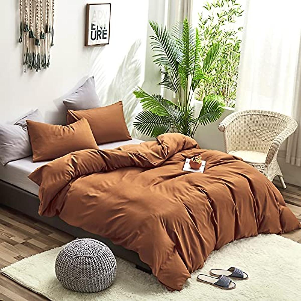 CLOTHKNOW Caramel Pumpkin Comforter Set Queen Burnt Orange Bedding Comforter Sets Brown Queen Comforter Terracotta Bed Comforter Sets Soft Bedding Sets 3Pcs Pumpkin Comforter Sets Queen