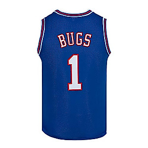CNALLAR Men's Bugs 1 Space Movie Jersey Basketball Jersey S-XXL White/Black (Blue, Medium)