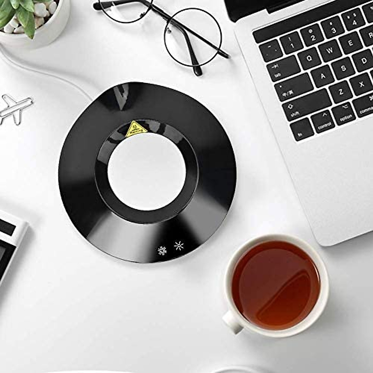 ASHATA Coffee Mug Warmer Iced, Temperature Control Smart Mug Pad for Coffee Tea and Milk, Smart Beverage Cup Mat Warmer Cooler for Travel Office Home, Red Light for Heating, Blue Light for Cooling