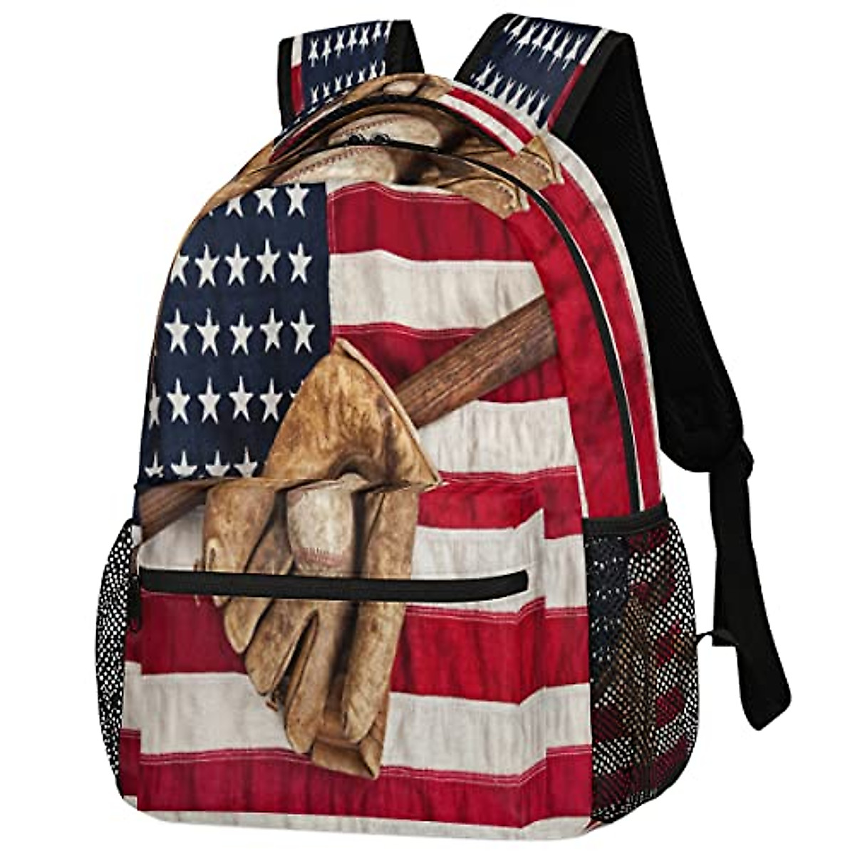Vintage Baseball Bat Larger Backpack School Bookbag for Kids Boys Girl, American Flag Travel Laptop Backpacks Book Bag Hiking Camping Daypack