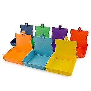 Ultrassist 7pk Largest Size Dental Lab Working Pan with 7 Assorted Colors, Plastic Pans with Matching Clip/Flap/Pinboard for Holding Notes & Job Cards, Great Pans to Organize Your Labratory