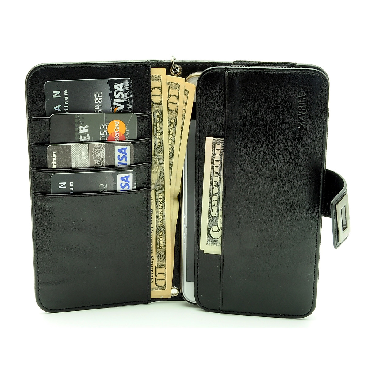 ZZYBIA® Crossbody/Wristlet Clutch 2 Way Coin Zip Mobile Case Wallet Card Holder with Detechable Long Chain for Universal fit Most Smartphones up to 6.5" x 3.5"