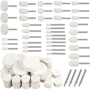 Lasnten 64 Pcs Wool Felt Polishing Tips Wheel Polishing Bits Buffing Mounted Mandrel Grinding Bits Point Mandrel Jewelry Polishing Kit Tool Accessories for Rotary Tool Attachment