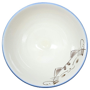 Japanese Handcrafted Rice Bowl, Authentic Mino Ware Pottery, Calico Cat Motif Design, MIKE Blue Chawan, set of 2