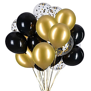 Gold and Black Balloons - Black and Gold Confetti Balloons– Pack of 50 for Weddings Birthdays Bridal Decorations Party Decorations 3 Style, 12 Inch