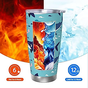 AYCZN Ocean Shark Anchor 20 OZ Tumbler Stainless Steel Travel Coffee Mug, Sea Anchor Insulated Water Bottle with Lid and Straws Leakproof Thermal Cup