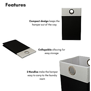BirdRock Home Folding Cloth Laundry Hamper with Handles - Dirty Clothes Sorter - Easy Storage – Collapsible Bin – Home Organization – Black and White