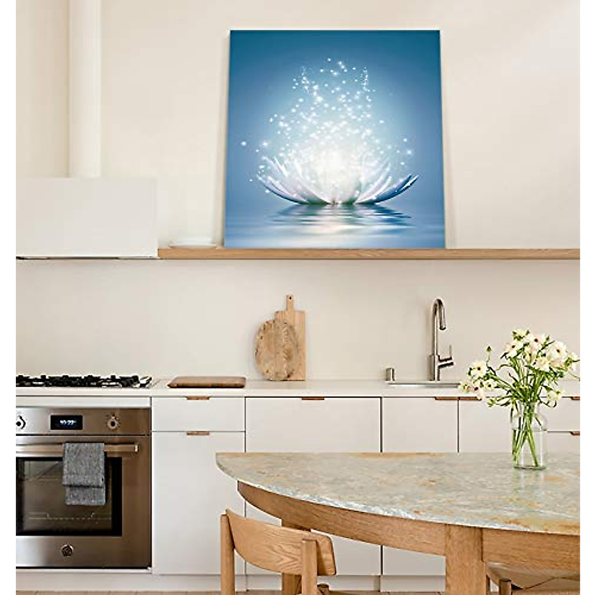 Lotus Bathroom Decor Canvas Wall Art Painting,Abstract Blue Lotus Flower Meditation Canvas Prints Artwork Home Decor for Living Room, Kitchen, Office, Framed Ready to Hang