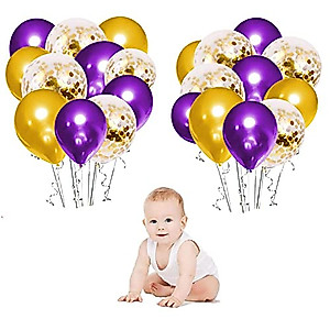 Purple Gold Balloon Garland Arch Kit, 121 PCS Purple Gold Party Supplies Gold Purple Balloons Gold Confetti Latex Balloons for Birthday Graduation Retirement Wedding Engagement Party Decoration
