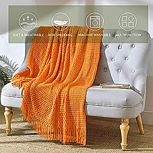 JUDYBRIDAL Knitted Throw Blanket Couch Cover Blanket Textured Solid Decorative Blanket with Tassel for Sofa Bed Travel,50 x 60, Orange