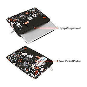 MOSISO Laptop Sleeve Compatible with MacBook Air/Pro, 13-13.3 inch Notebook, Compatible with MacBook Pro 14 inch 2023-2021 A2779 M2 A2442 M1, Garden Flowers Polyester Vertical Bag with Pocket, Black