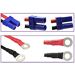 AAOTOKK EC5 to O Ring Terminal Cable,EC5 Female to O Ring Eyelet Terminal Plug Connector Cable 10AWG RC ESC Charger Side Power(40cm/15inch)