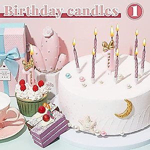 Pink Birthday Candle Girl, Number Birthday Cake Topper with 10 Pieces Rose Gold Birthday Candles Long Thin Cupcake Candles in Holders for Cake Topper Birthday Baking Decor Supplies (Number 1 Style)