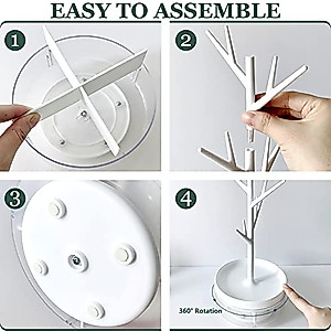 MZYOUHUO Rotating Jewelry Holder Organizer, 3 in1 Jewelry Tree Stand, 14.56 Inch High Necklace Holder Display for Necklaces Earrings Bracelets Watches Rings (White)