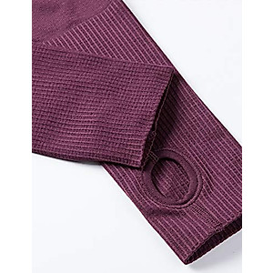 CRZ YOGA Women's Seamless Athletic Long Sleeves Sports Running Shirt Breathable Gym Workout Top Dark Red-Slim Fit Small