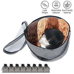 TreeHouse London XL Breathable Felt Wig Storage Travel Case & Yarn Storage Bag, Collapsible Container & Lid, 11" High, Wig Holder Case for Men & Women, Cosmetic Closet Organizer Bag