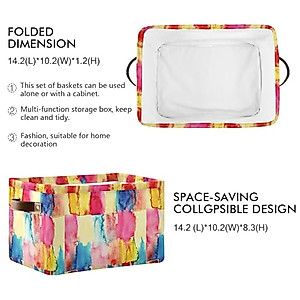 Watercolor Abstract Painting Storage Basket Bins Collapsible Toy Storage Bins with Handles Laundry Baskets for Playroom Living Bed Room Office Clothes Nursery,2 pcs