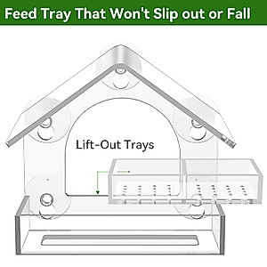 Clear Window Bird Feeder with 5 Extra Strong Suction Cups, DY-SKTY Sturdy and Durable Acrylic Bird Feeders for Viewing Wild Bird Outside, as a Bird Watching Gift, Outdoor Bird Feeder, and Garden Decor
