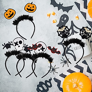 DINESIL 8 Pack Halloween Headbands, Halloween Head Boppers with Ghost Pumpkin Spider Skull Spider Web Witch Hat Headbands for Kids Halloween Costume Cosplay Decoration Party Favors Supplies