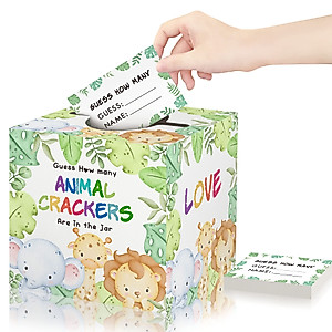Guess How Many Animal Crackers are in the Jar with Box, 50 Guess how Many Game Cards for Baby Shower, Special Shower Game Ideas, Baby Shower Decorations for Boy and Girl