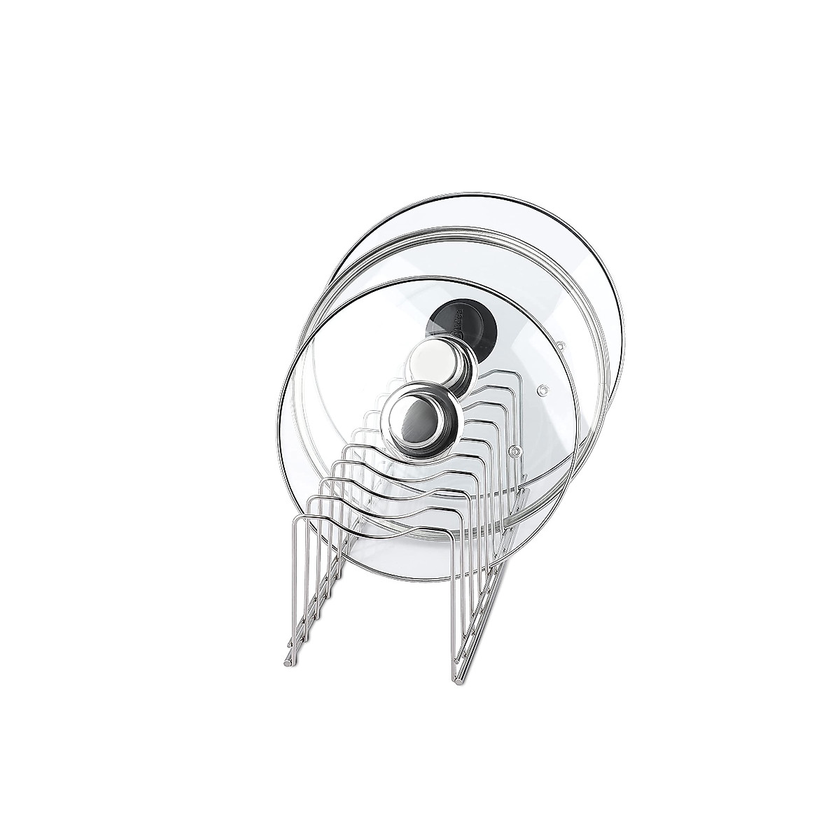 2 Pack HS Ideas Pot Lid Organizer, Kitchen Plate Rack Holder Rest,Pan and Pot Lid Holder for Cutting Boards, Bakeware, Cooling Rack, Serving Trays,Pantry and Cabinet Holder - Silver Finish…