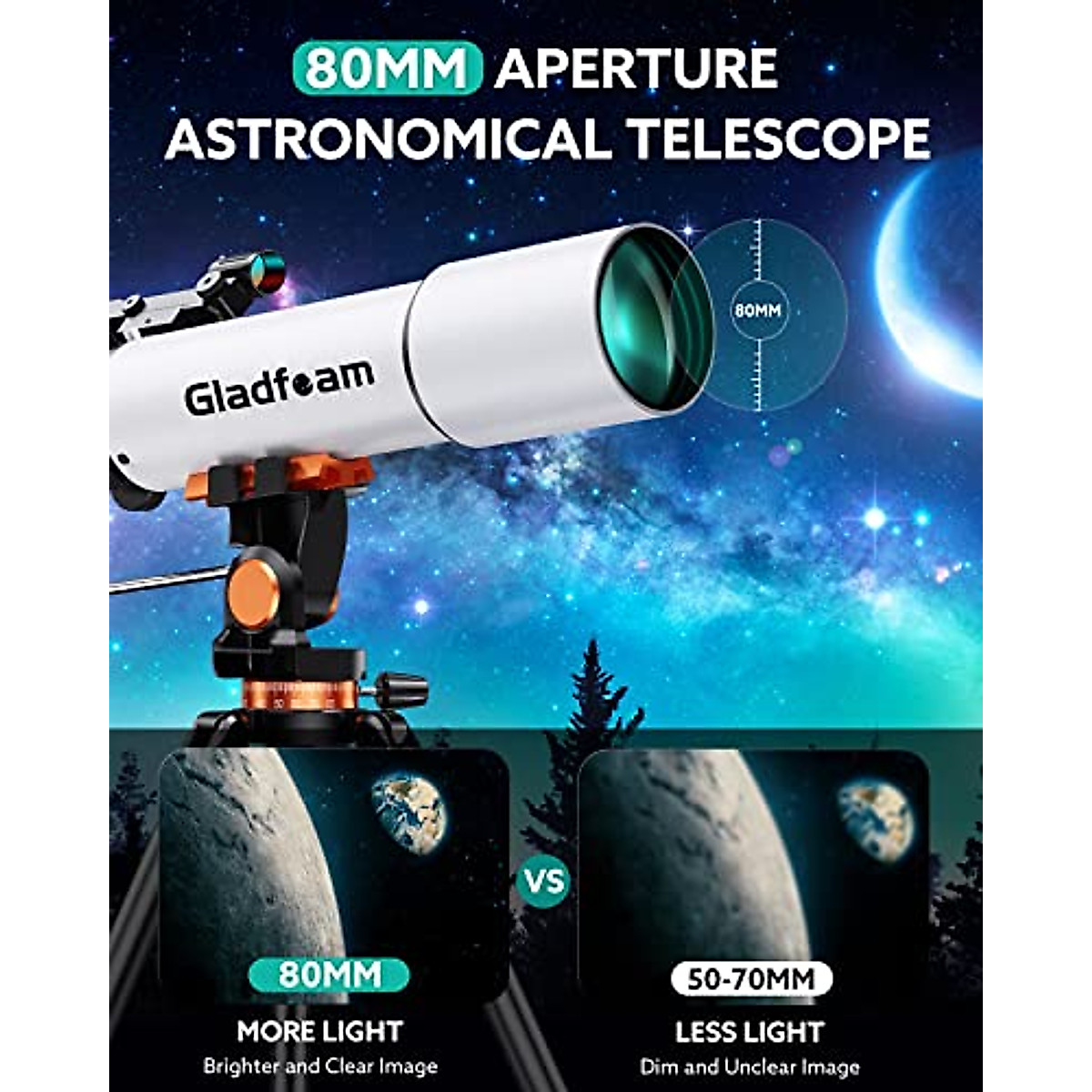 Telescopes for Adults Astronomy, 80mm Aperture 500mm Professional Refractor Telescopes for Kids, Beginners Telescope with Adjustable Tripod, Phone Adapter to Observe The Moon and Planet