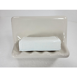 Beige Bone Almond Ceramic Soap Dish Shower Tray Tile in Installation Vintage Mid Century Modern Retro