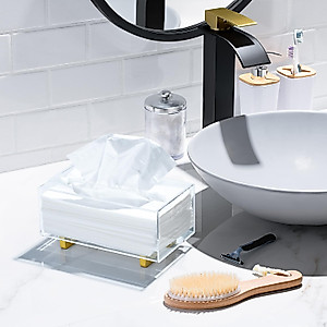 YoBa Thick Acrylic Tissue Box Holder Rectangular Clear Tissue Box Dispenser with Gold Plated Aluminum Legs for Bathroom, Kitchen, Bedroom, Office, Hotels and Restaurant