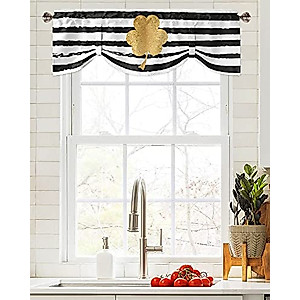 St Patrick's Gold Lucky Clover Leaves Tie Up Valance Curtain for Kitchen-Small Window Shade Valances Adjustable Rod Pocket Windows Treatment for Bathroom Black and White Stripes Line,1 Panel 42x18in