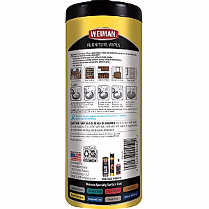 Weiman Wood Polish and Cleaning Wipes, For Furniture Cleaner, Protect from Watermarks, Stains & Aging, No Build-Up, UVX-15 Prevent Drying, Fading & Discoloration, 2 Pack with Microfiber Cloth