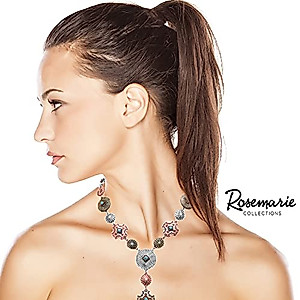 Rosemarie & Jubalee Women's Stunning Tri Toned Western Conchos With Semi Precious Turquoise Howlite Stone Y-Drop Collar Necklace, 17"+3" Extender