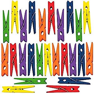 Dazzling Toys Wooden Clothes Pins – Set of Colorful Clothesline Clips, Christmas Card Holder, Photo Display, Tiny Art Crafts, Home & Outdoor Decorations, Clothespins for Hanging Cloth in Garden (50)
