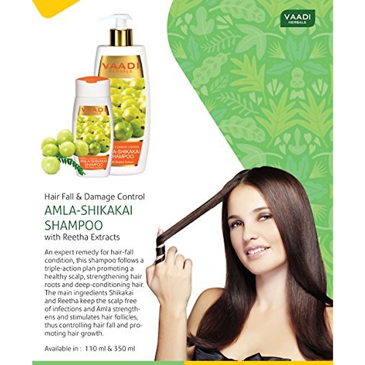 Vaadi Herbals Amla with Shikakai & Reetha Shampoo - Hair Fall and Damage Control Shampoo - ALL Natural - Paraben Free - Sulfate Free- Suitable for All Hair Types - Value Pack of 3 X 11.8 Oz