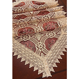 Simhomsen Antique Gold Lace Table Runner Embroidered Burgundy Organza 16 × 90 Inch