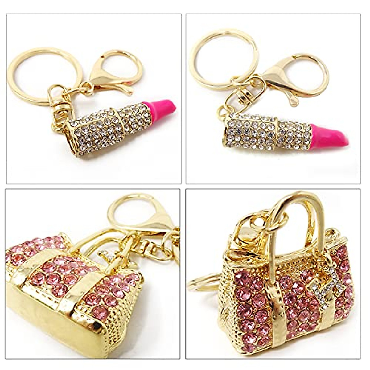 Honbay 2PCS Cute Crystal Lipstick Handbag Style Keychain Bling Bling Rhinestone Car Key Decoration Blingbling Key Purse Keyring for Bag Wallet Handbags Backpack (2 Style)