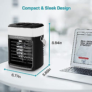 Dr. Prepare Portable Air Conditioner Rechargeable Personal Evaporative Air Cooler with 3 Powerful Speeds, Timer and 7 Color Night Light, Small Desk Cooling Fan for Room, Home, Office, Camping
